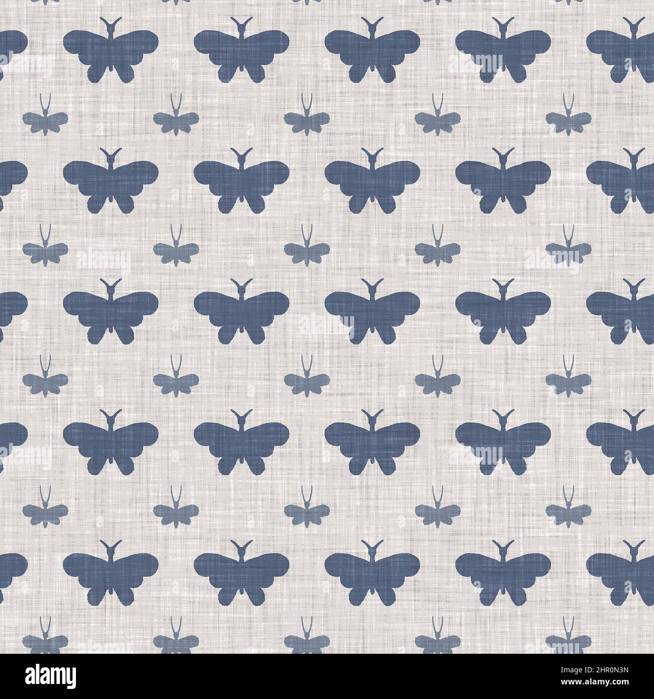 Farmhouse blue butterfly linen seamless pattern. Tonal french country ...