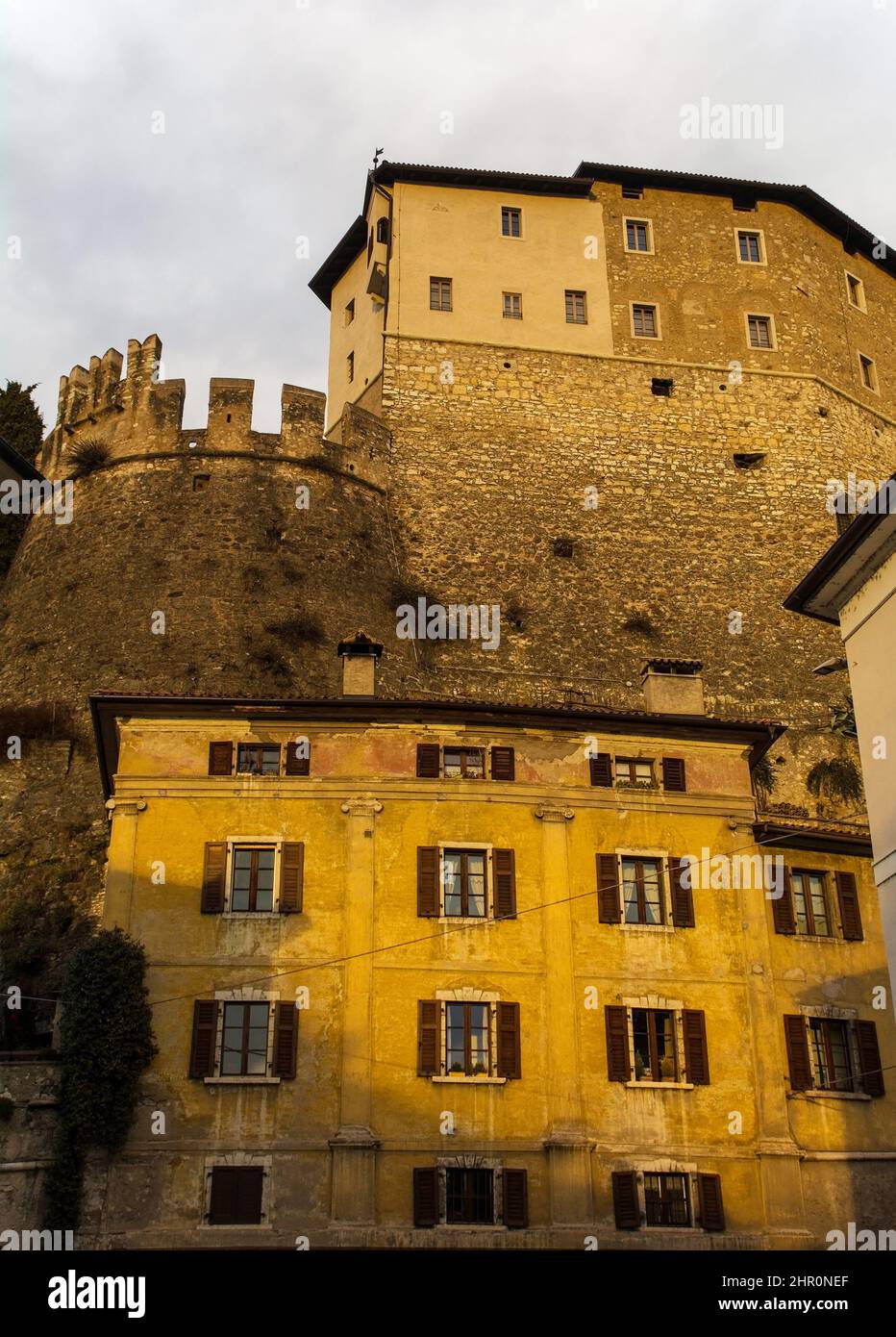The historic 15th century castle Castello di Rovereto looks over the ...