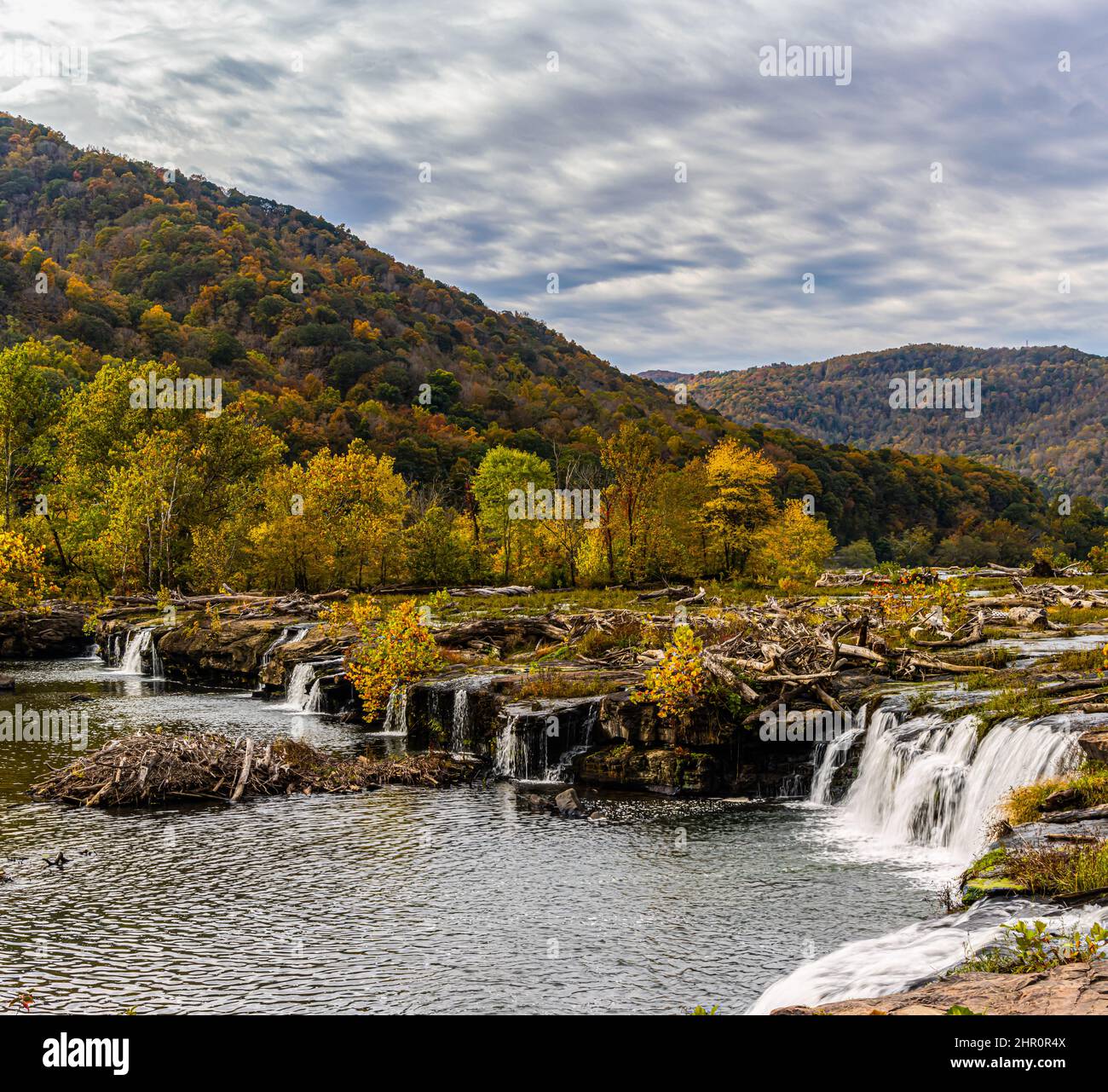 Sandstone Falls With Fall Color, New River Gorge National Park, West ...