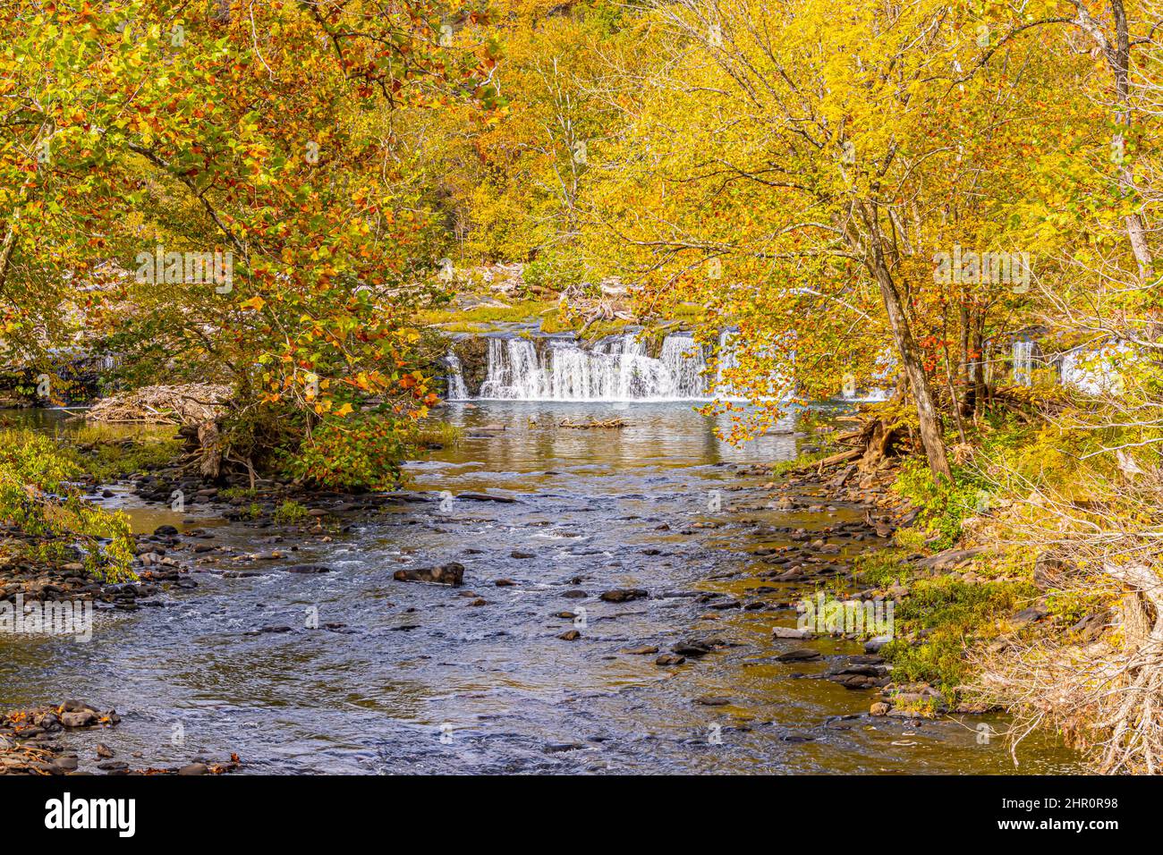 Sandstone Falls With Fall Color, New River Gorge National Park, West ...