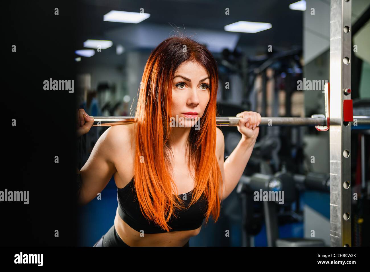 Sportive fit strong woman exercise with lifting weights, hold heavy ...