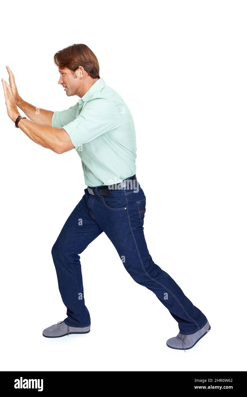 Can I get a little help over here. An isolated shot of a man pushing ...