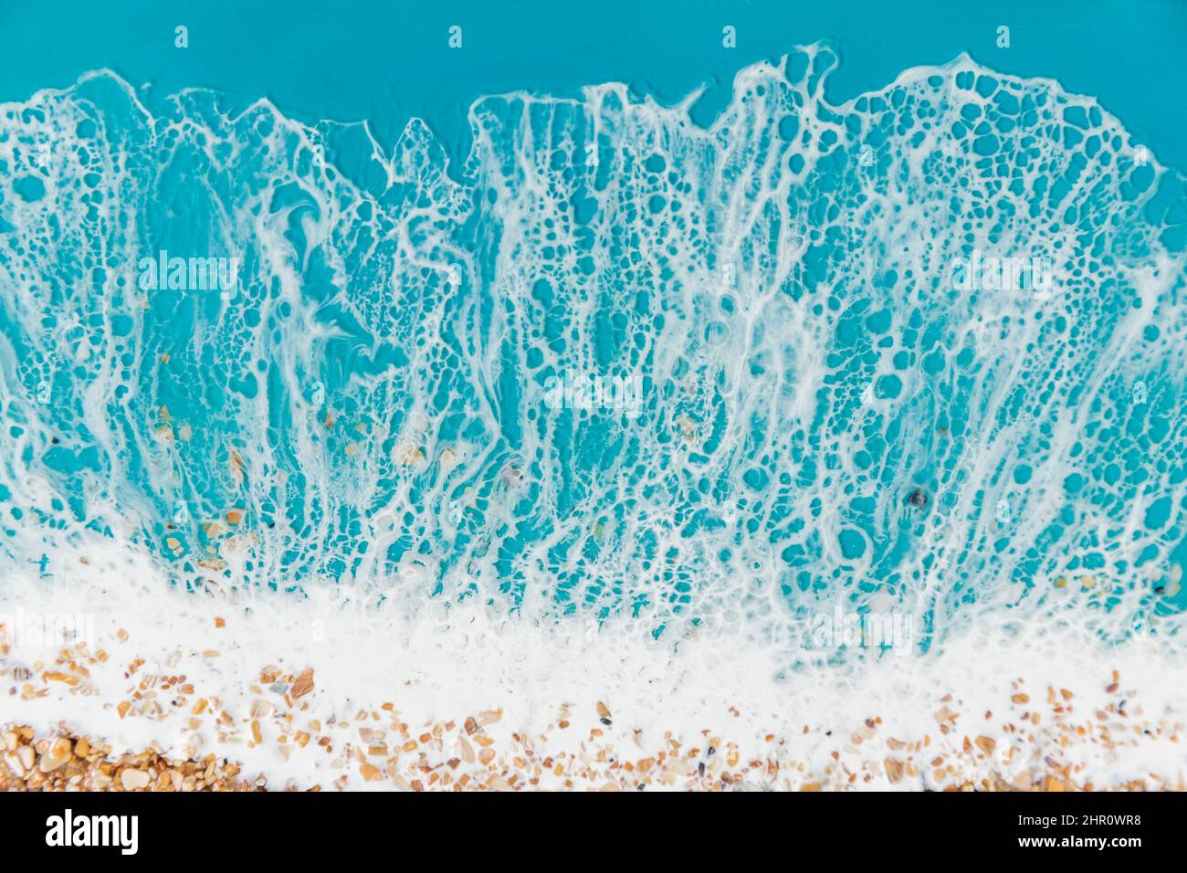 Resin art with waves and beach on art paint. Ocean background made of ...