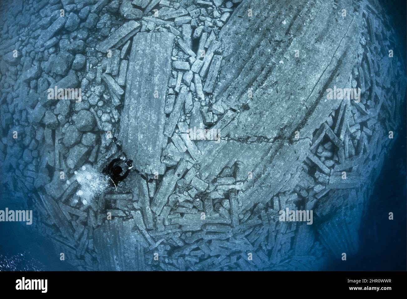 Columnar basalt. Volcanic underwater, Tenerife. The image shows a ...
