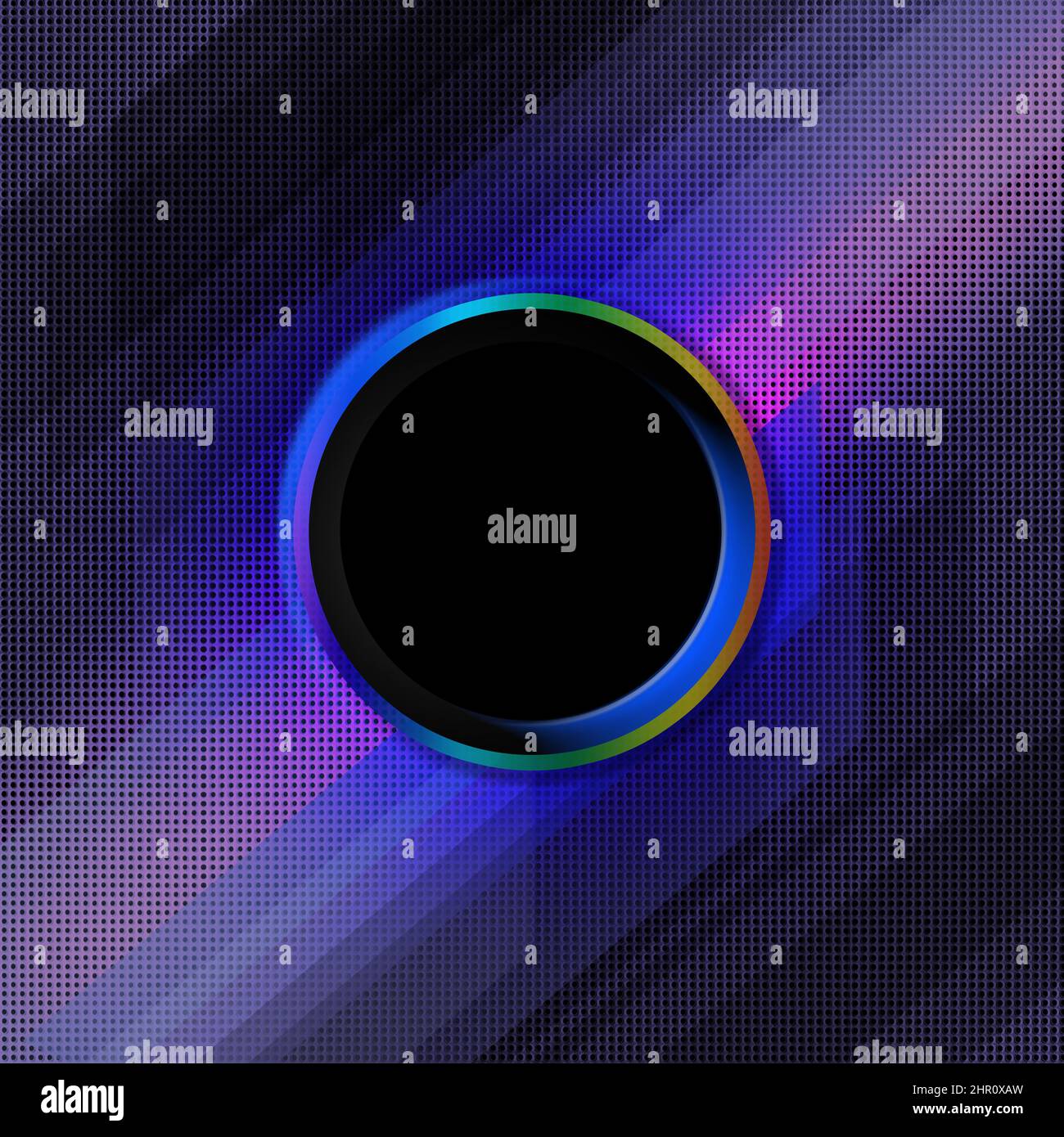 Blue spotlit perforated metal plate with the abstract black circle ...