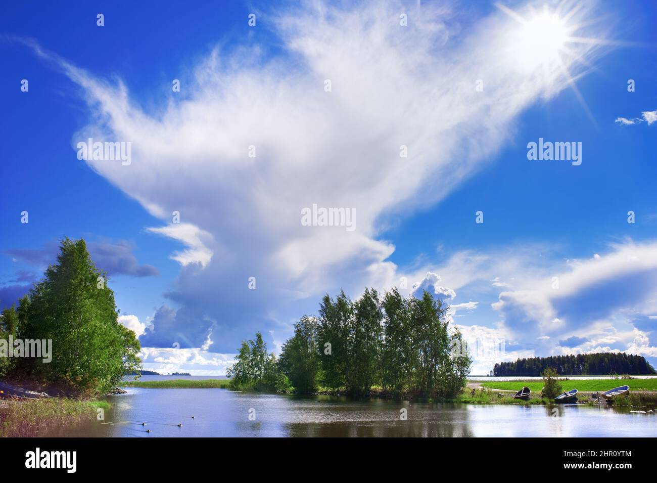 Summer day at lake shore Stock Photo - Alamy