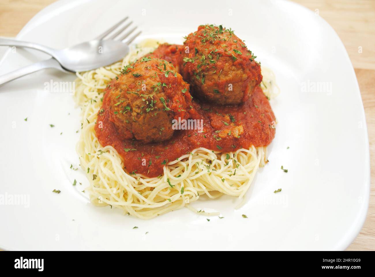 Two Perfect Italian Meatballs on Top of Spaghetti and Marinera Sauce ...