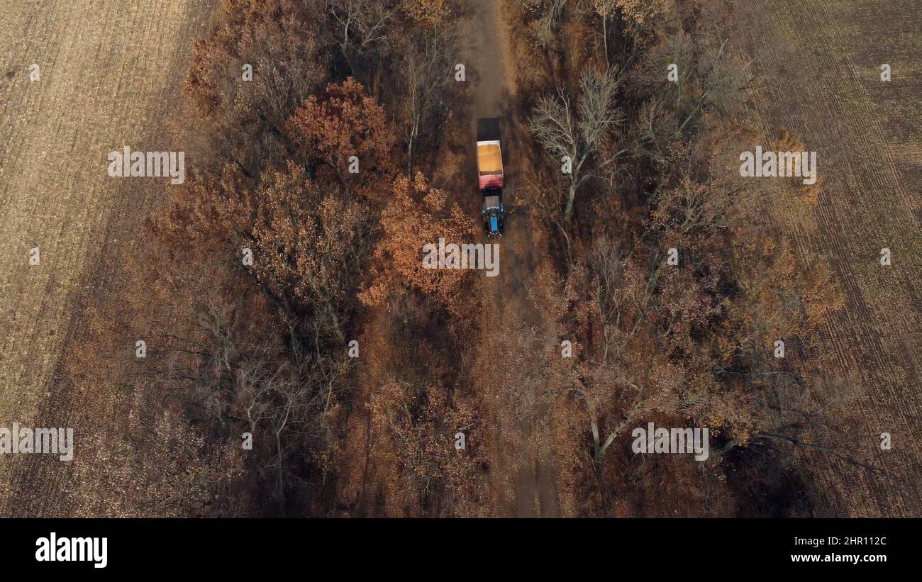 Aerial view tractor trailer driving hi-res stock photography and images ...