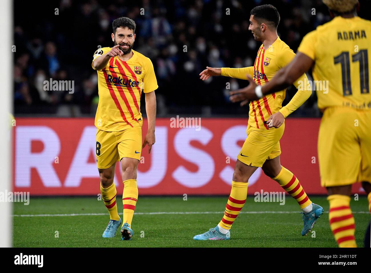 Napoli, Italy. 24th Feb, 2022. Jordi Alba of Barcelona celebrates with ...