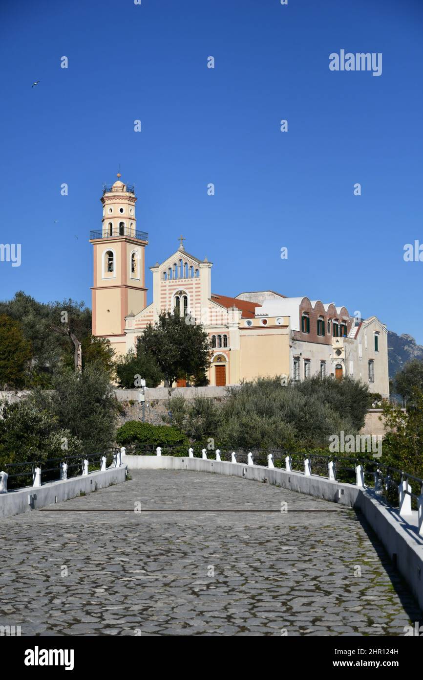 A small street in the green in Conca dei Marini, an Italian village on ...