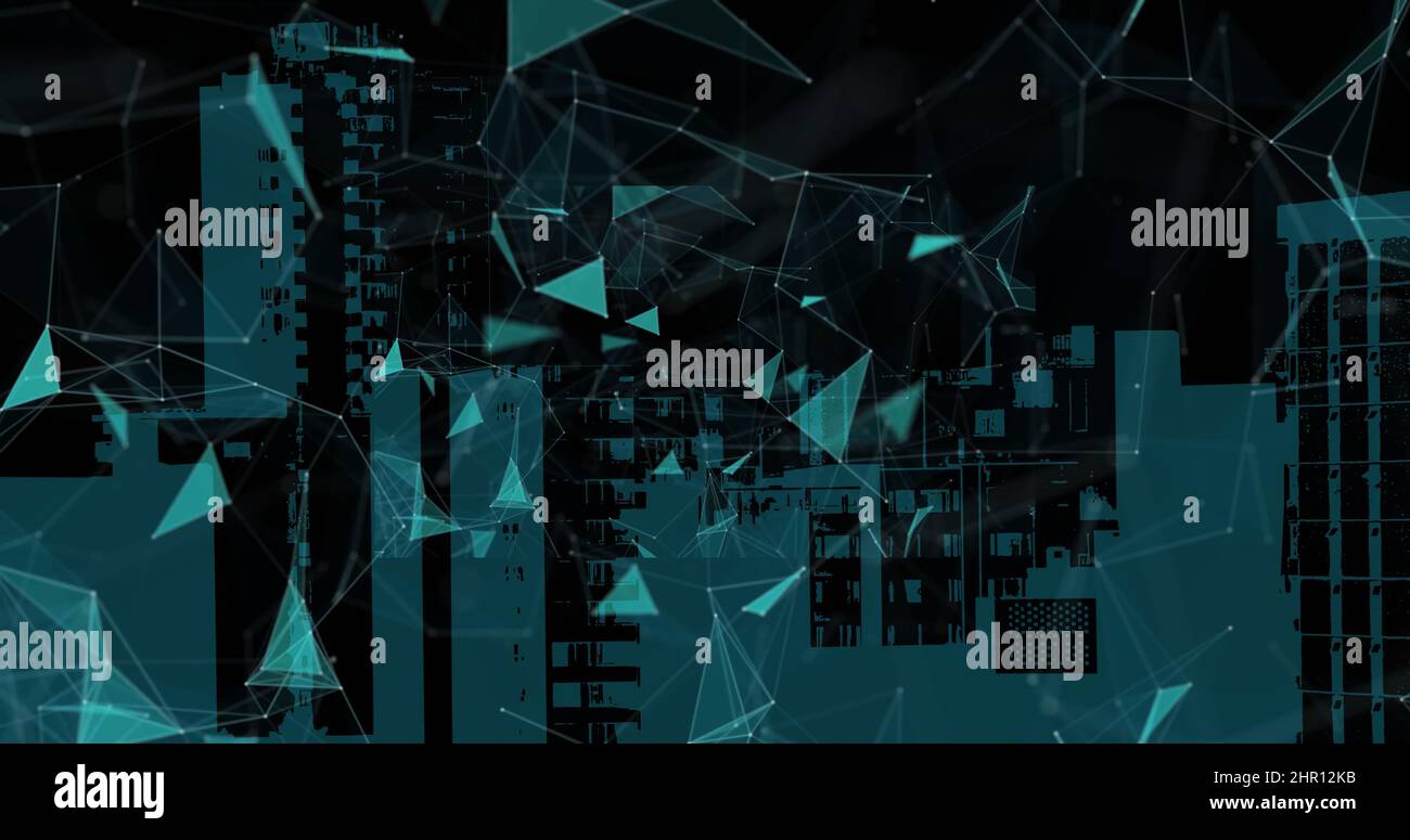 Image of moving shapes over cityscape Stock Photo - Alamy