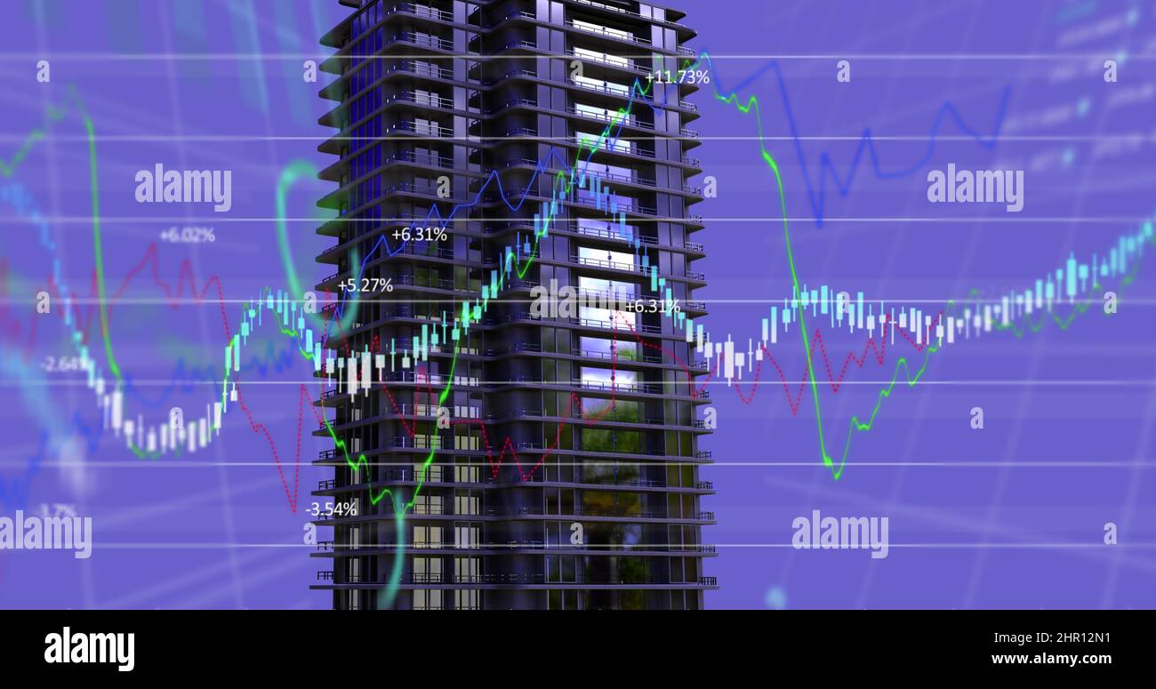 Image of financial data processing over building Stock Photo - Alamy