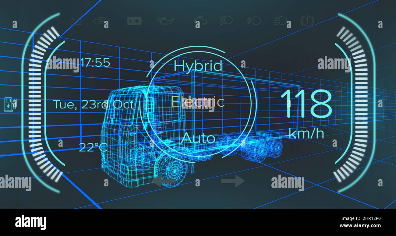 Image of speedometer and power status data on hybrid vehicle interface ...