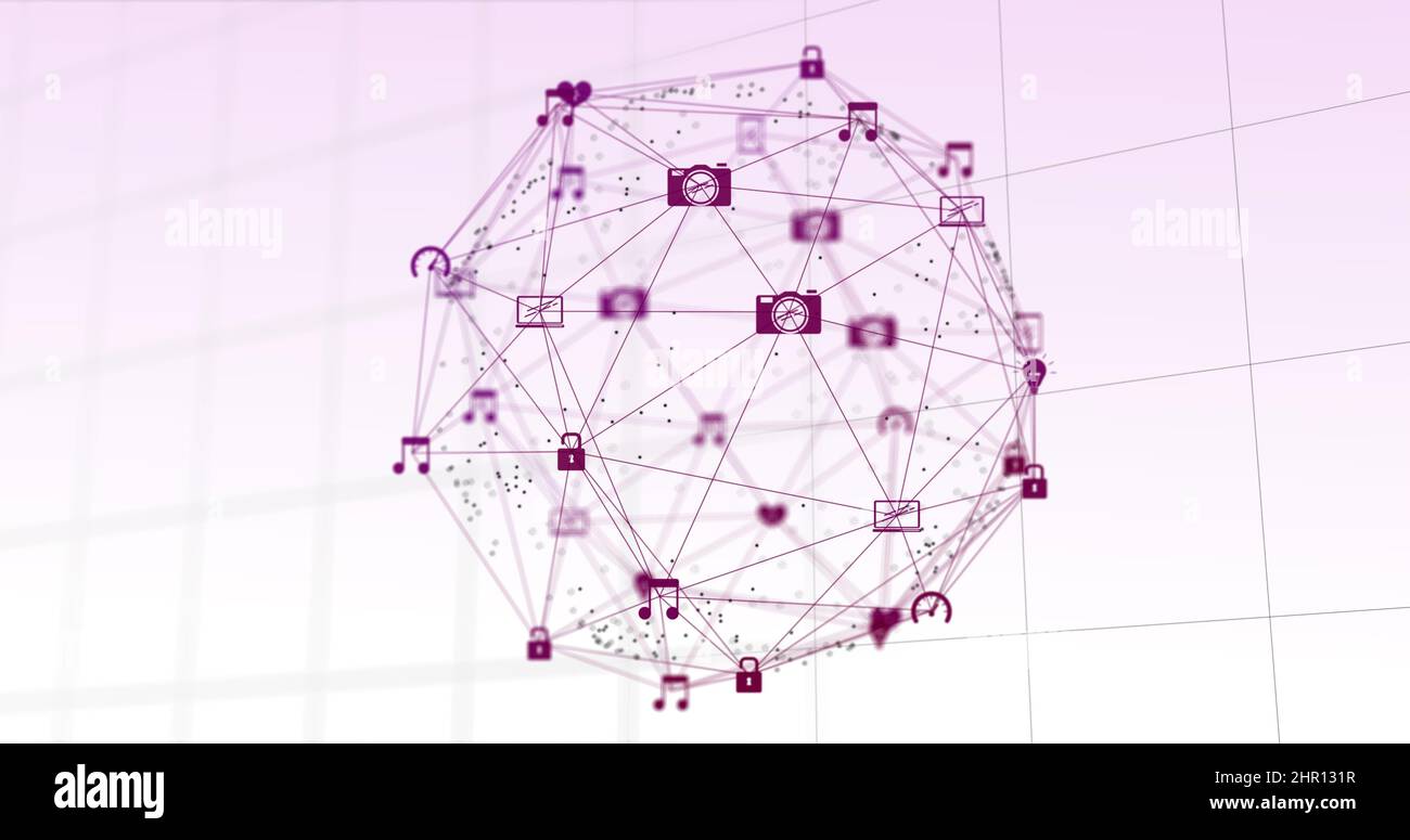 Image of network of connection and icons over white background Stock ...