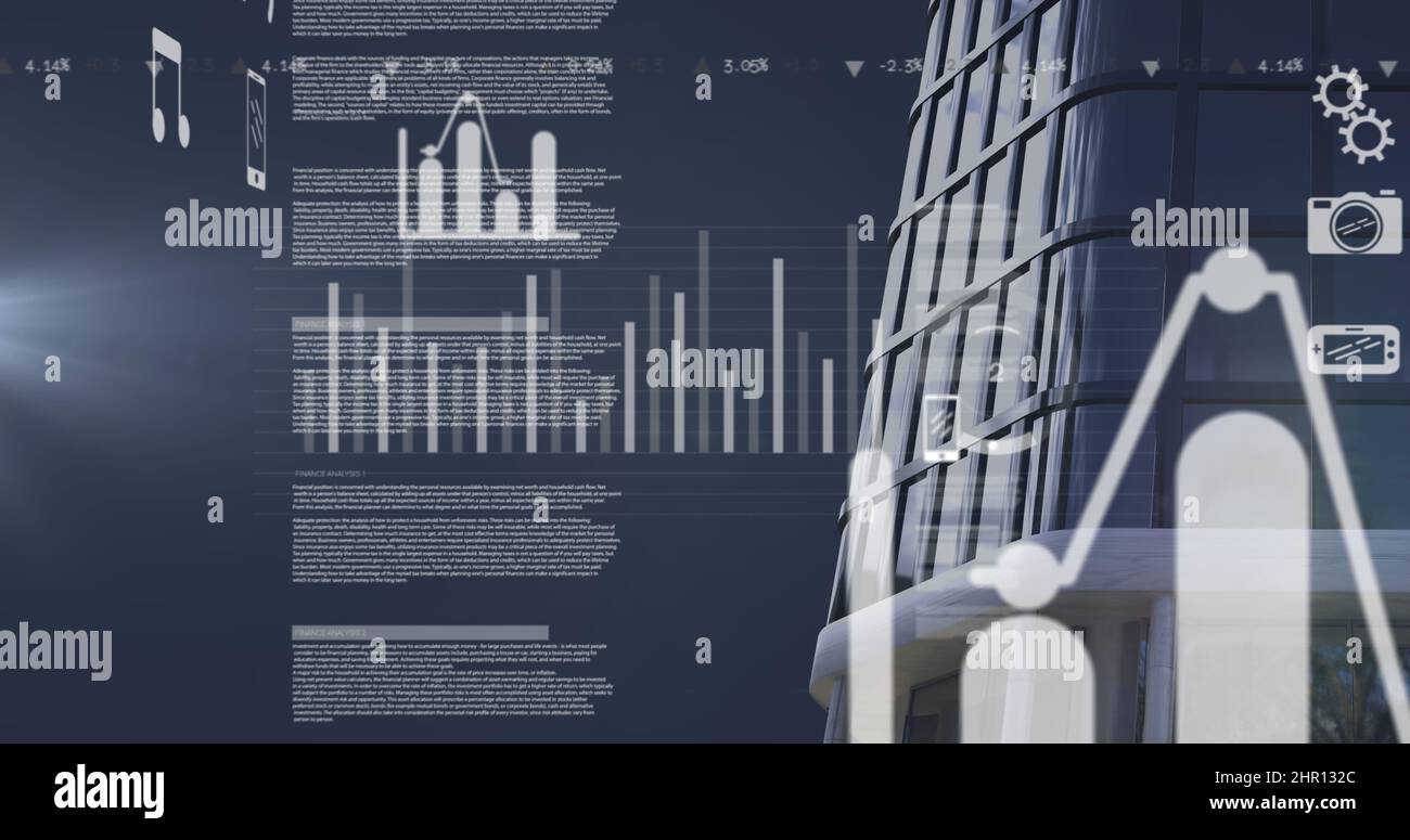 Image of financial data processing over building Stock Photo - Alamy