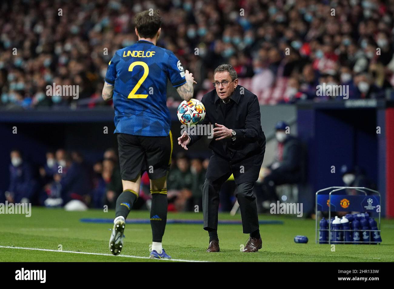 Manchester United's coach Ralf Rangnick with Victor Lindelof during ...