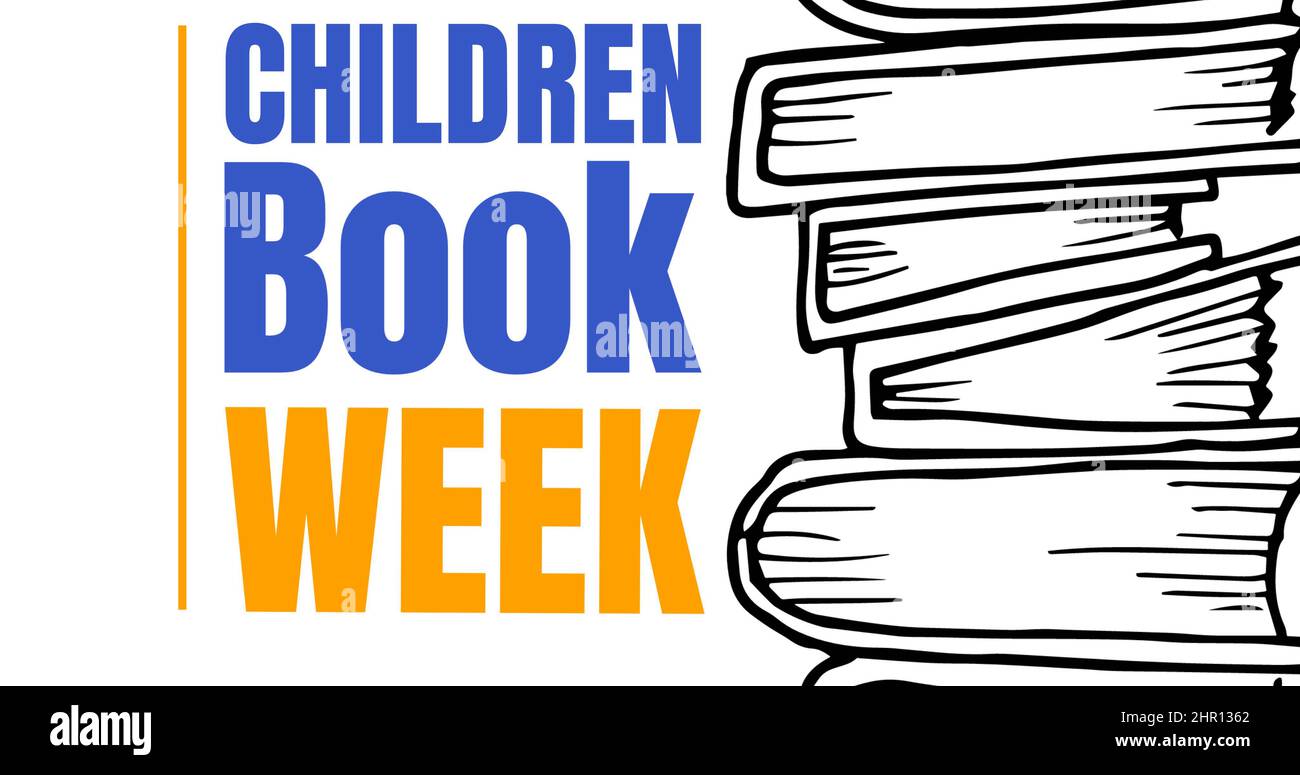 Image of children book week text over books on white background Stock ...
