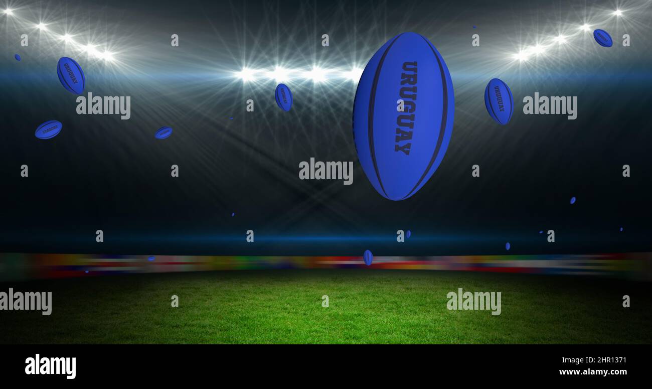 Image of blue rugby balls with uruguay text at stadium Stock Photo - Alamy