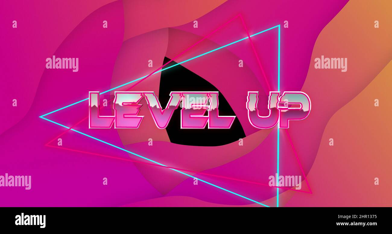 Image of level up text with shapes over black backround Stock Photo - Alamy