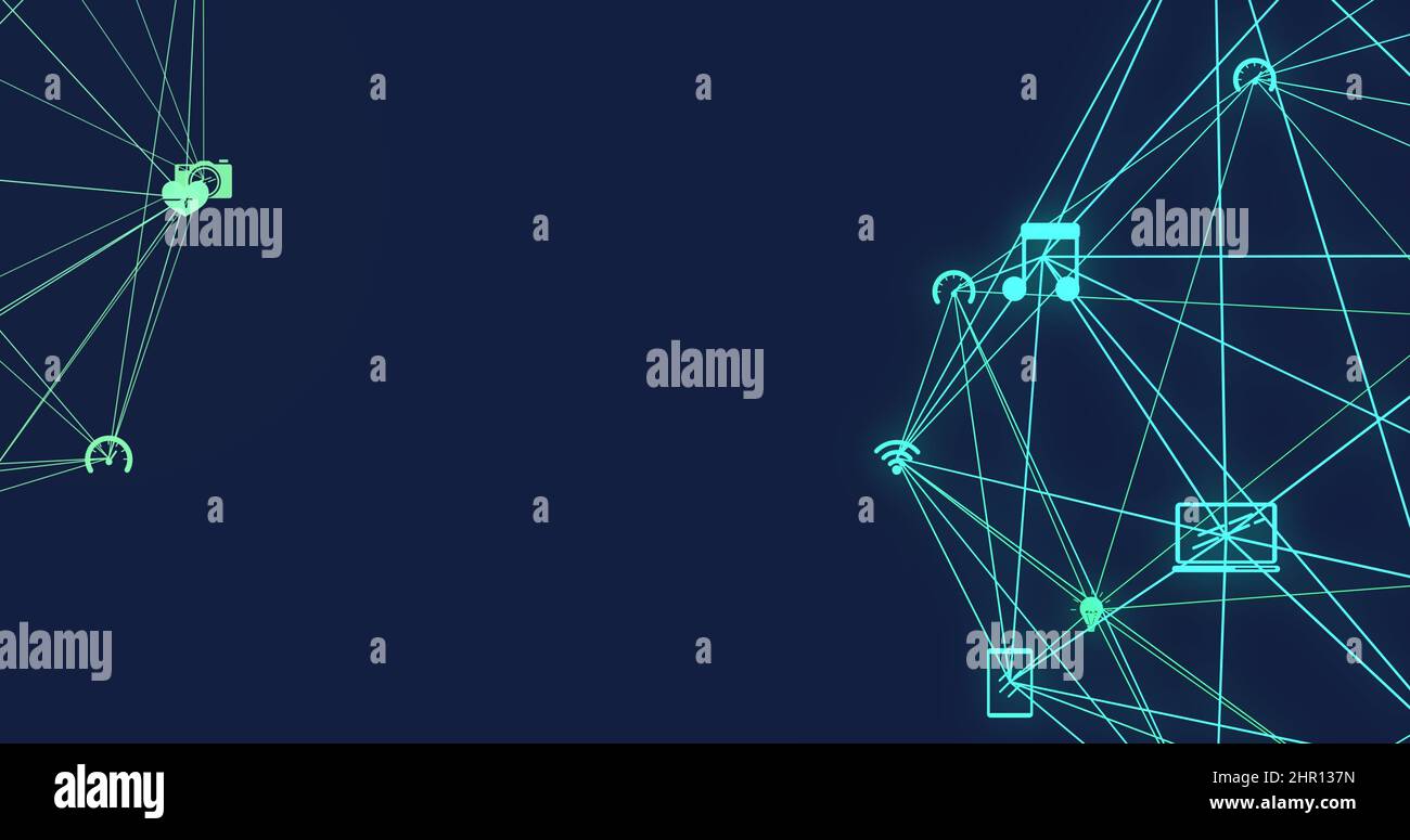 Image of network of connection and icons over blue background Stock ...