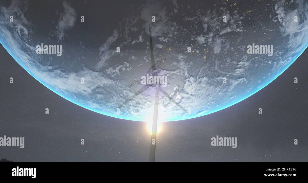 Image of spinning globe over wind turbine Stock Photo - Alamy