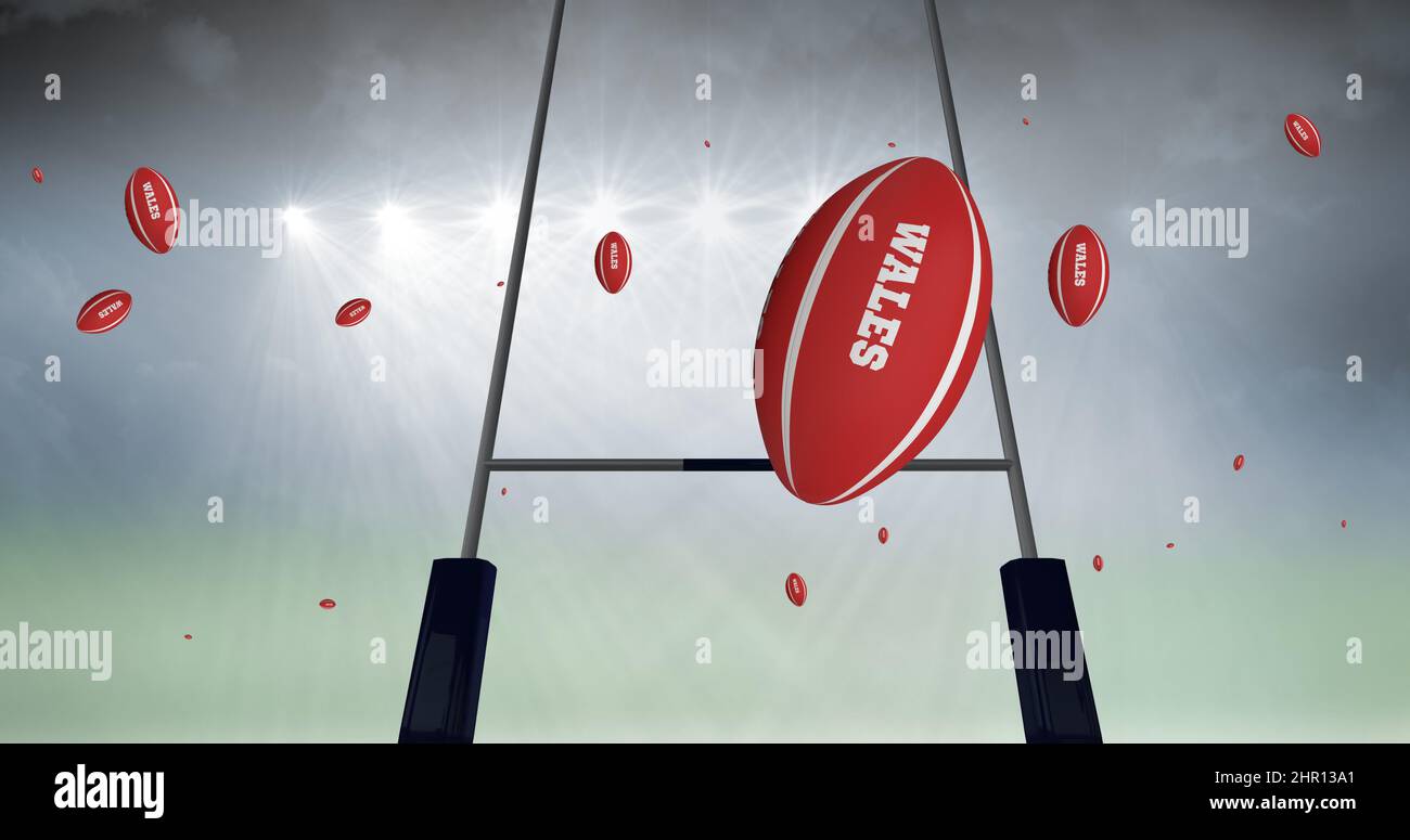 Image of red rugby balls with wales text at stadium Stock Photo - Alamy