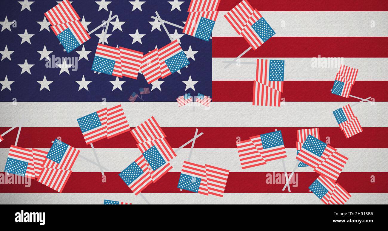 Image of american flags icons over american flag Stock Photo - Alamy