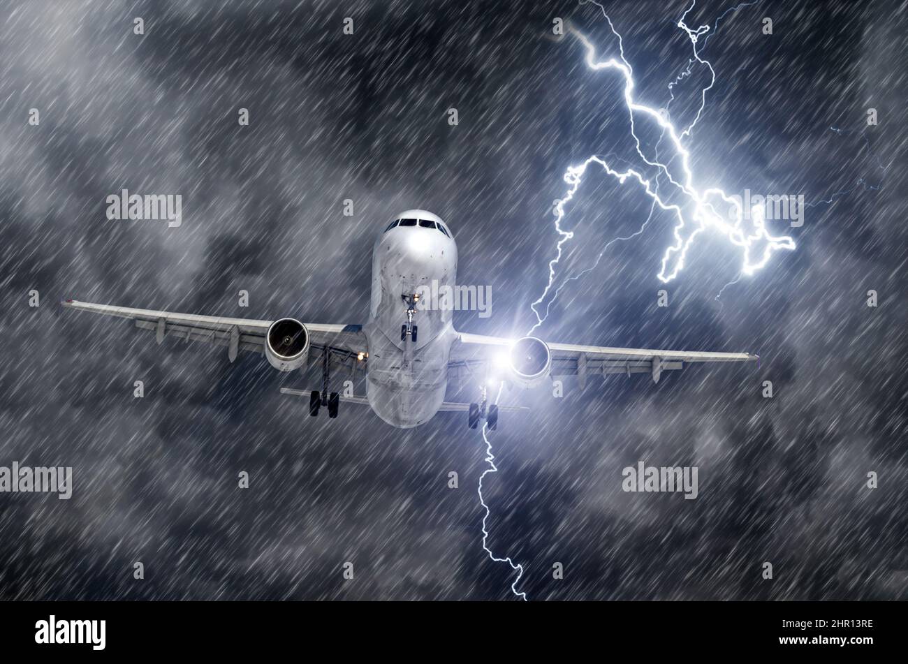 Lightning strike bolt during a thunderstorm and heavy rain in the ...