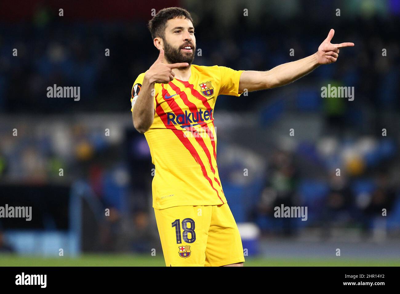 Napoli, Italy. 24th Feb, 2022. Jordi Alba of Fc Barcelona celebrates ...