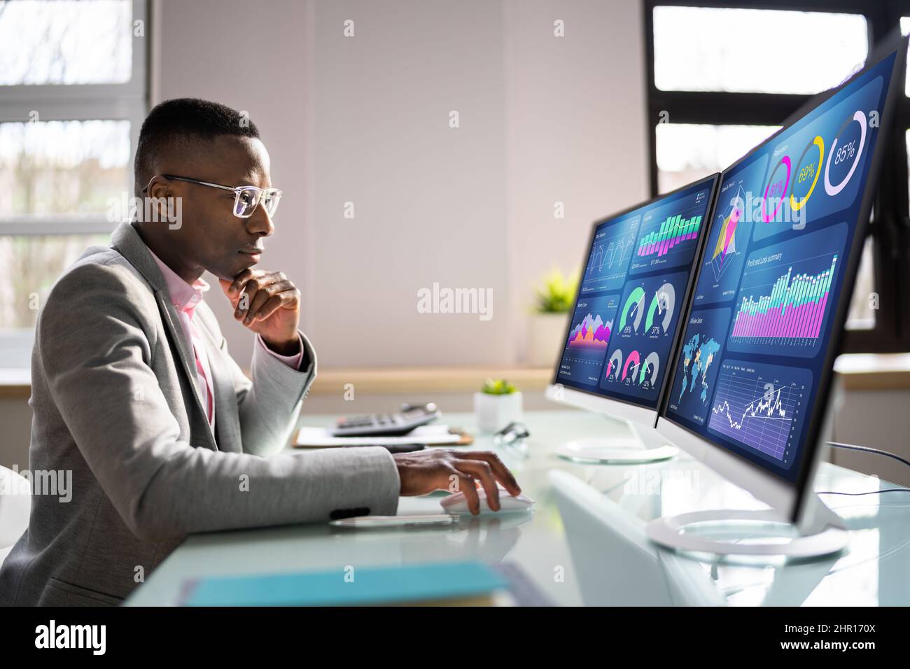 Financial Business Analytics Data Dashboard. Analyst Man Stock Photo ...