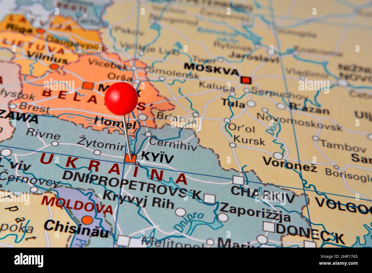 Pin marked Kiev on map in Ukraine Stock Photo - Alamy