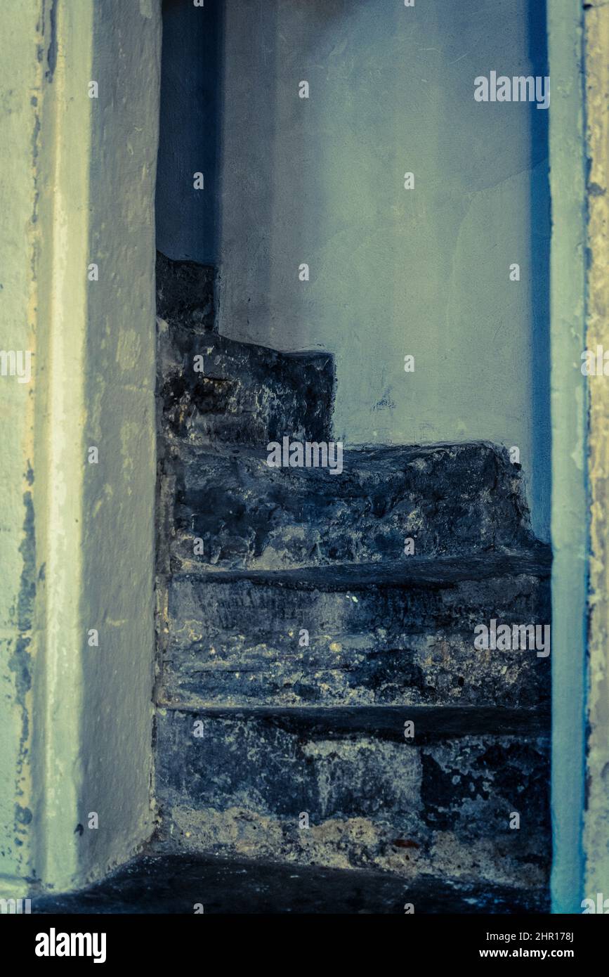 Small alcove, with stone stairs in an old church, London, England, UK ...