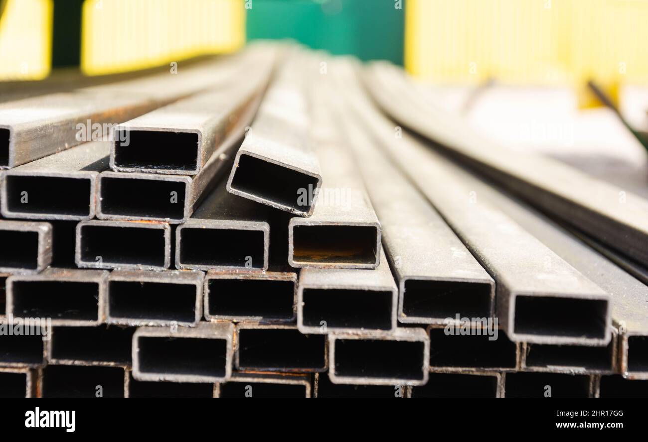 metal rectangular profile in a stack, metal pipes of rectangular cross ...