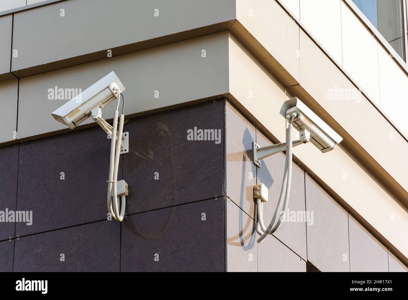 Security camera on dark modern building, security technology, building ...