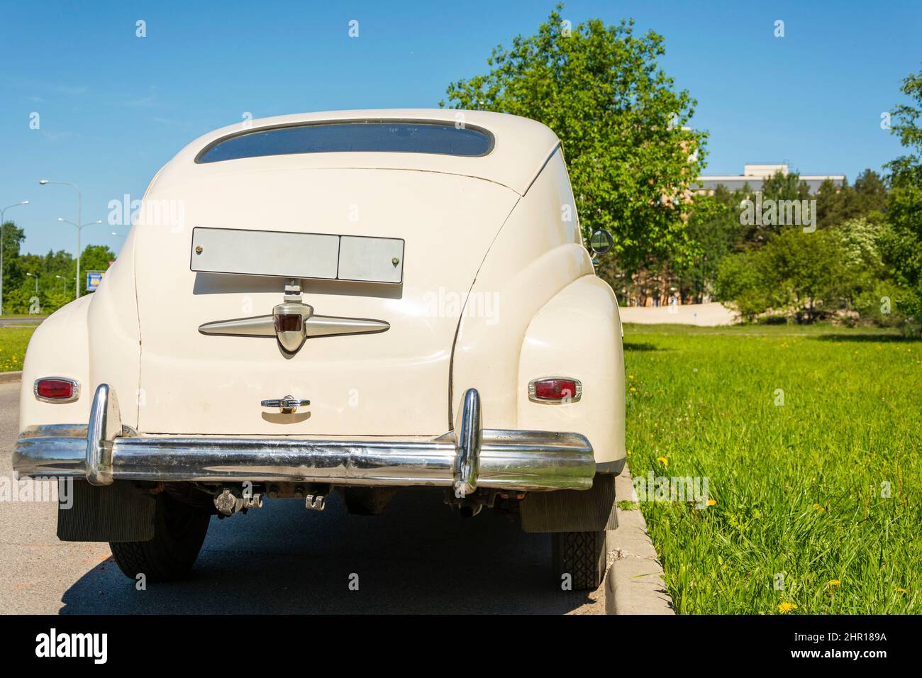 rear view of a beautiful old classic car, lights, bumper, chrome Stock ...