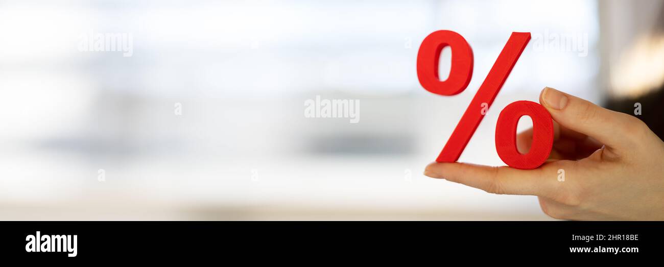 Discount Percentage Sign. Hand Showing Discount Percent Stock Photo - Alamy
