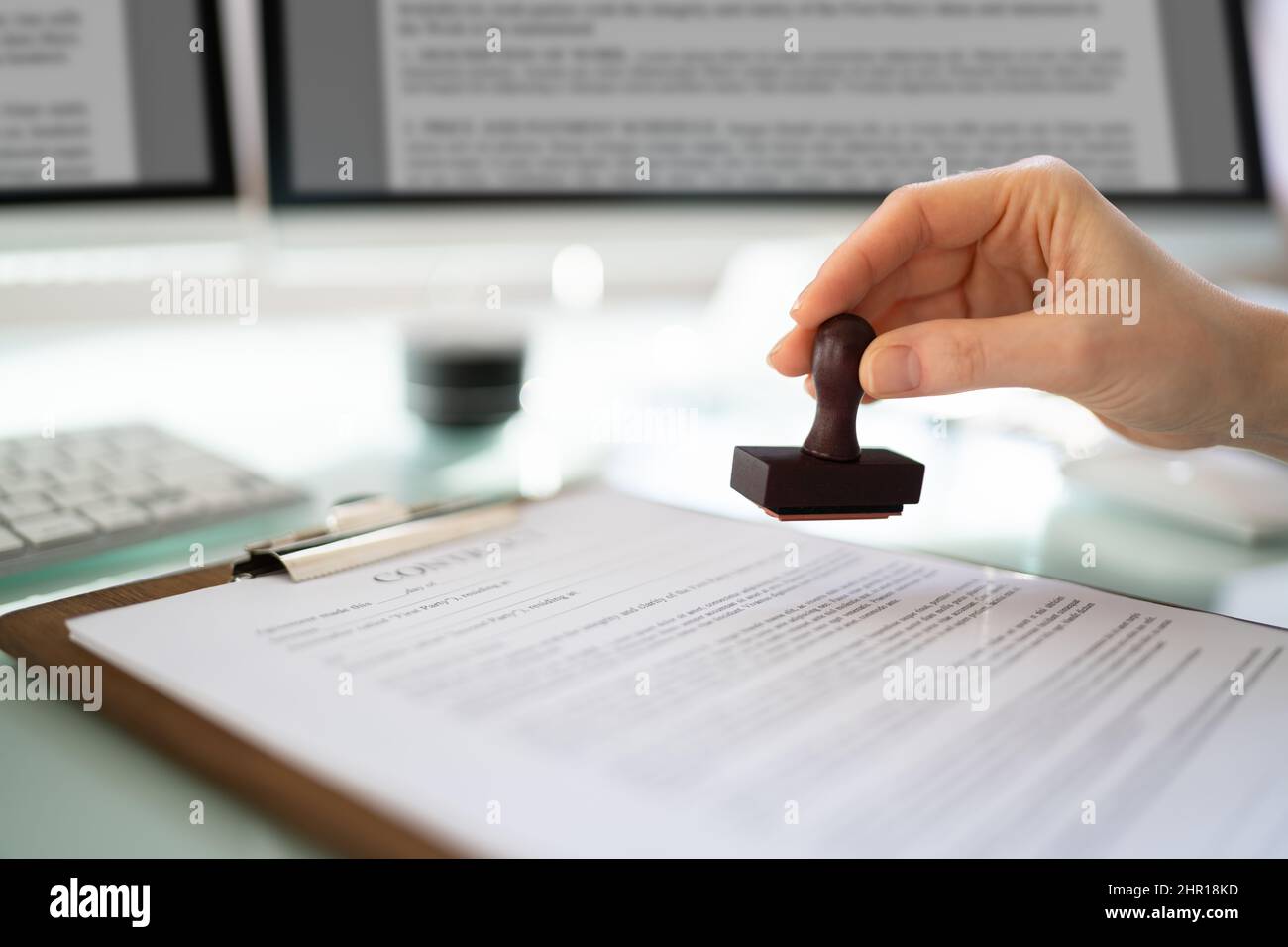 Notary Contract Stamp Or Certificate. Permit Paperwork Stock Photo - Alamy