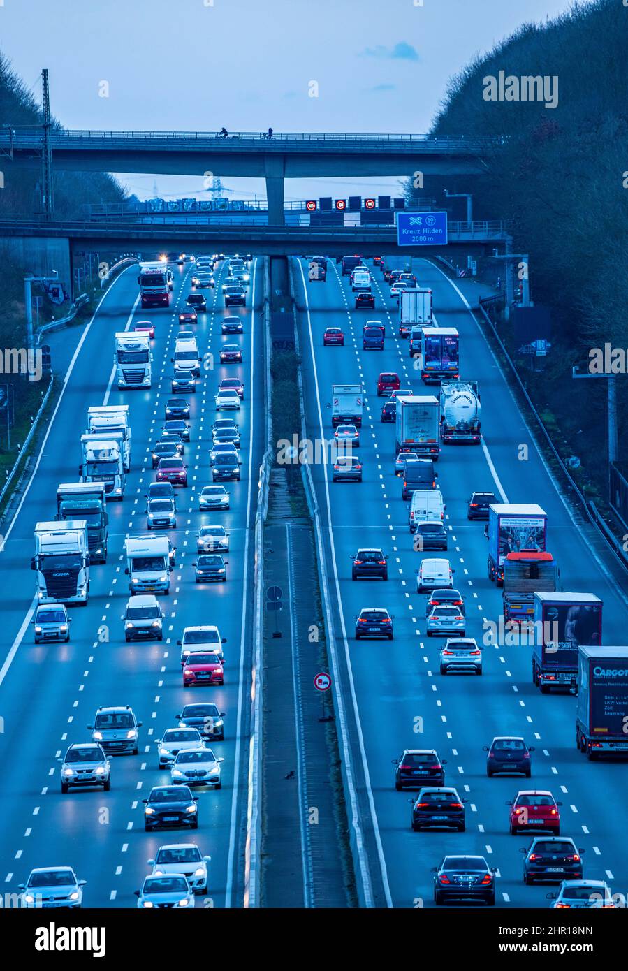The A3 motorway, evening rush hour traffic on 6 lanes, before the ...