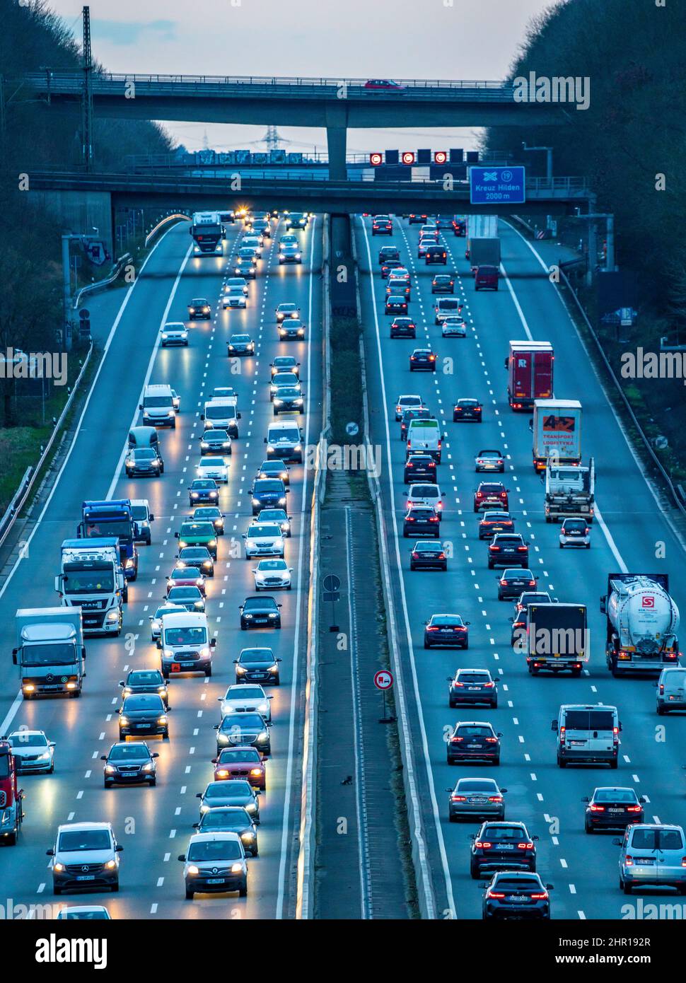 The A3 motorway, evening rush hour traffic on 6 lanes, before the ...