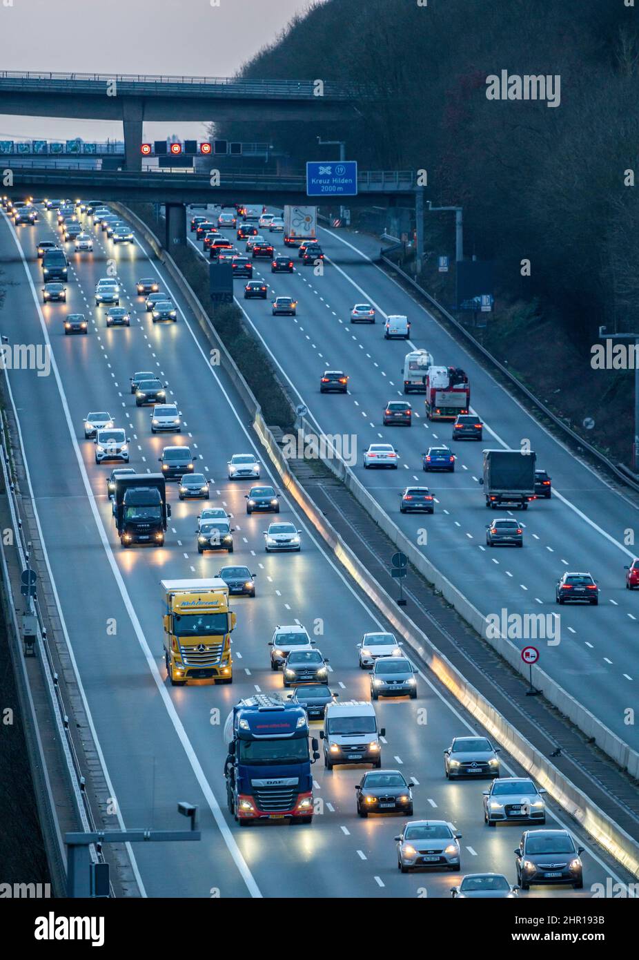The A3 motorway, evening rush hour traffic on 6 lanes, before the ...