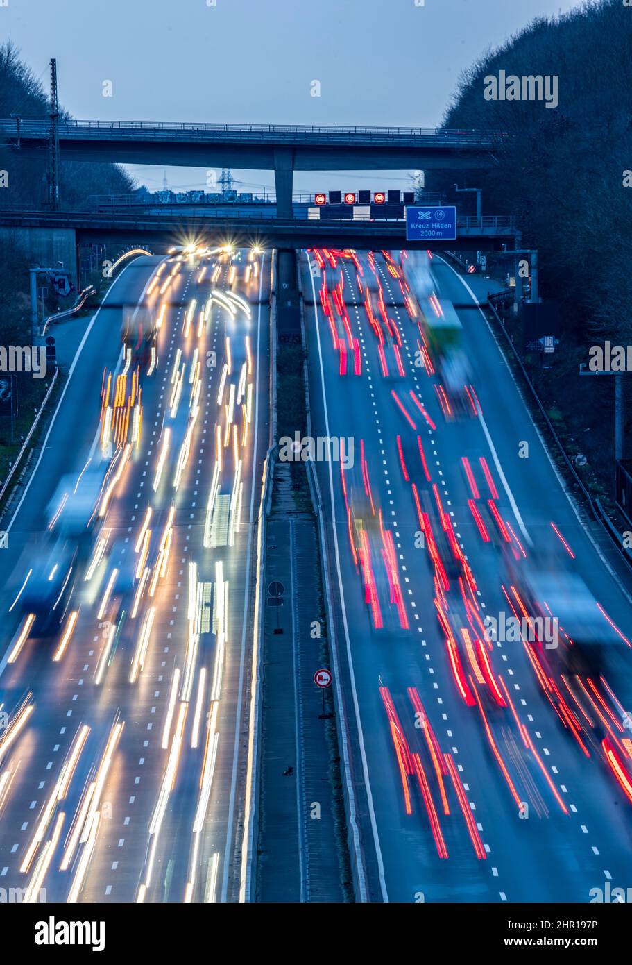 The A3 motorway, evening rush hour traffic on 6 lanes, before the ...