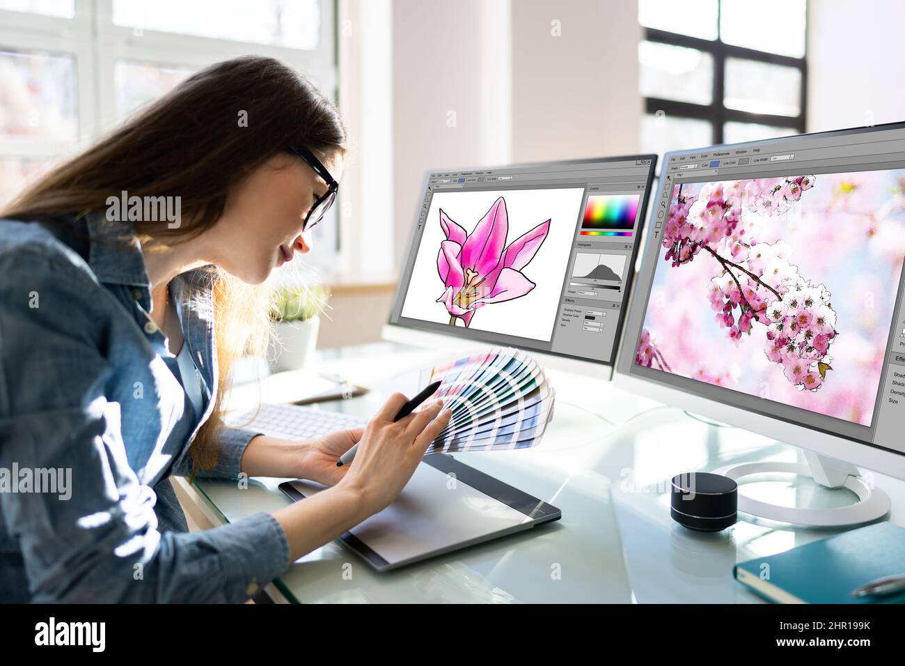 Graphic Designer Woman Working On Computer Screen Stock Photo - Alamy