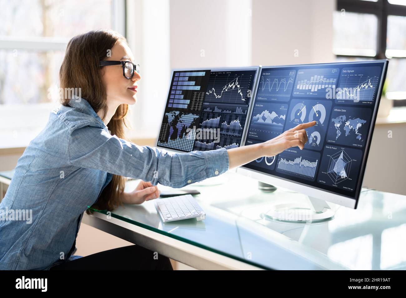 Financial Business Analytics Data Dashboard. Analyst Woman Stock Photo ...