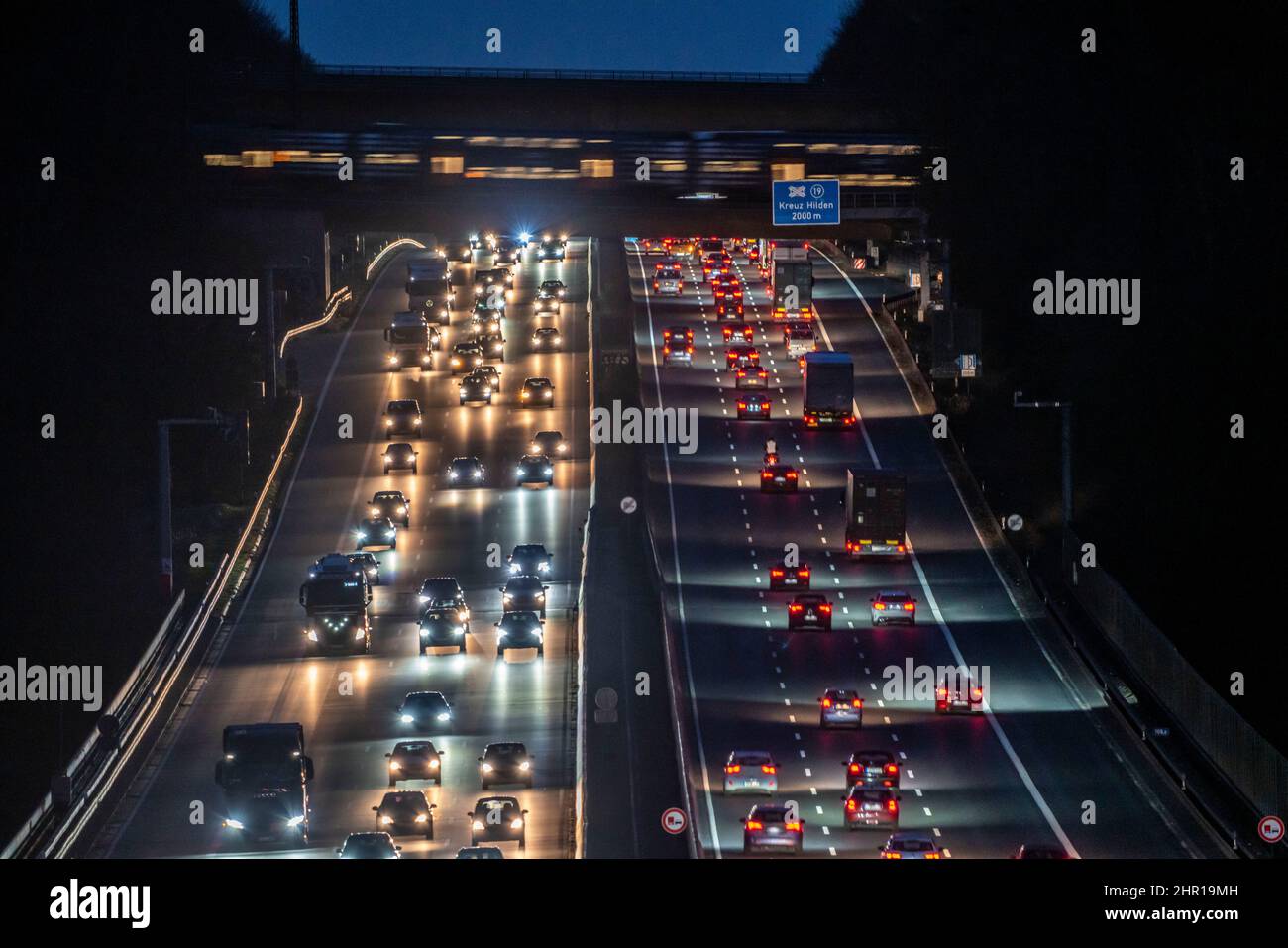 The A3 motorway, evening rush hour traffic on 6 lanes, RRX commuter ...