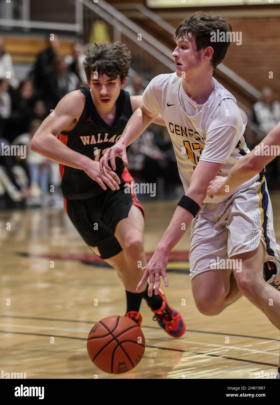 Basketball action with Wallace vs Genesis Prep High School in Coeur d ...