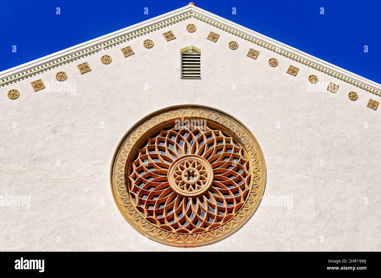 St. Mary’s Catholic Church, constructed in 1926, features a rose window ...
