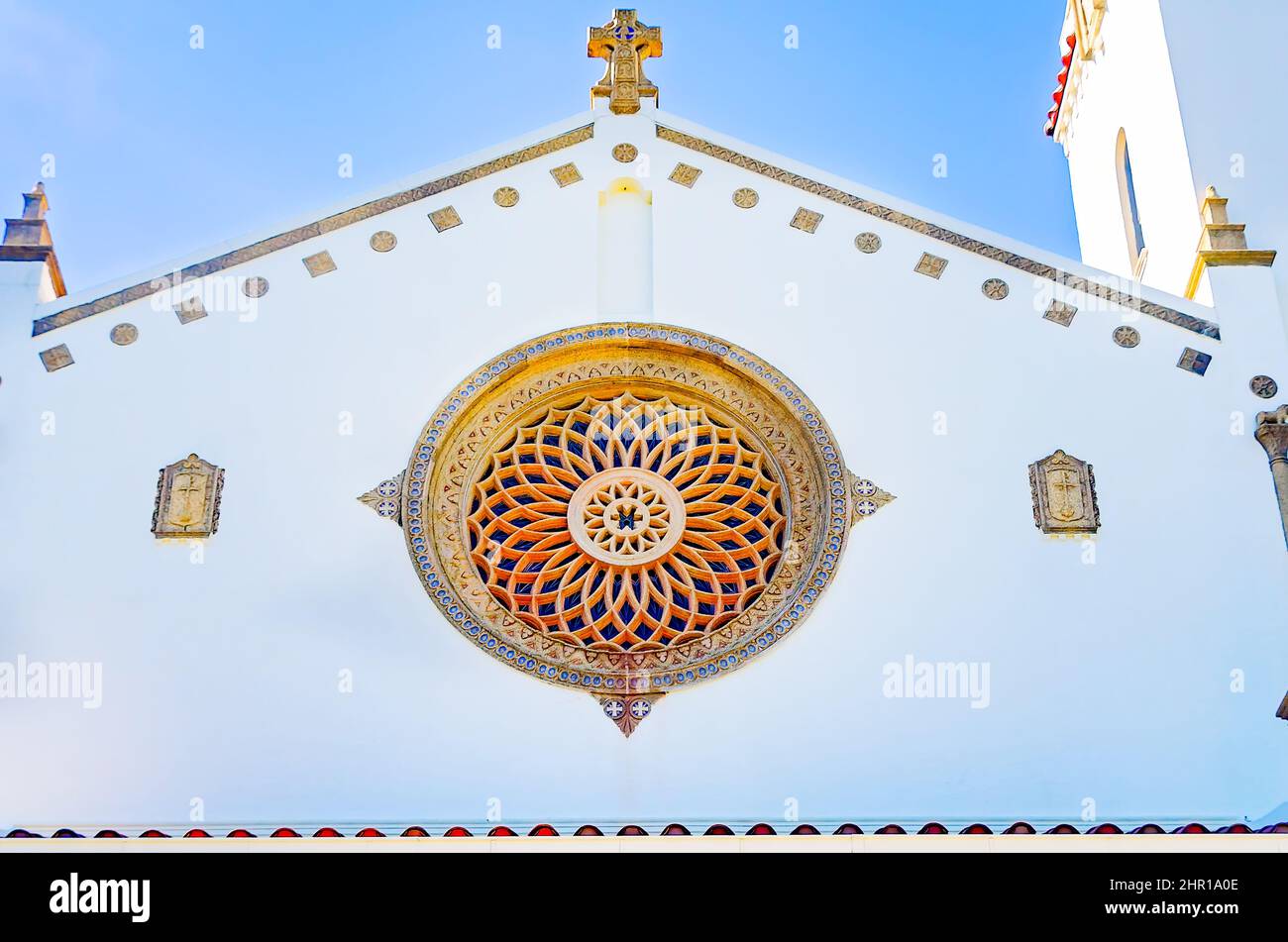 St. Mary’s Catholic Church, constructed in 1926, features a rose window ...