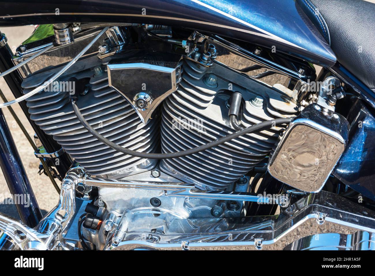 V-shaped motorcycle engine, Shiny chrome plated powerful V-shaped ...