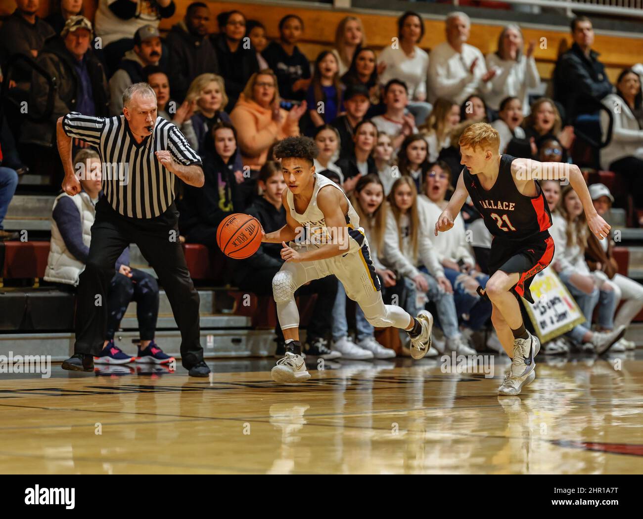 Basketball action with Wallace vs Genesis Prep High School in Coeur d ...