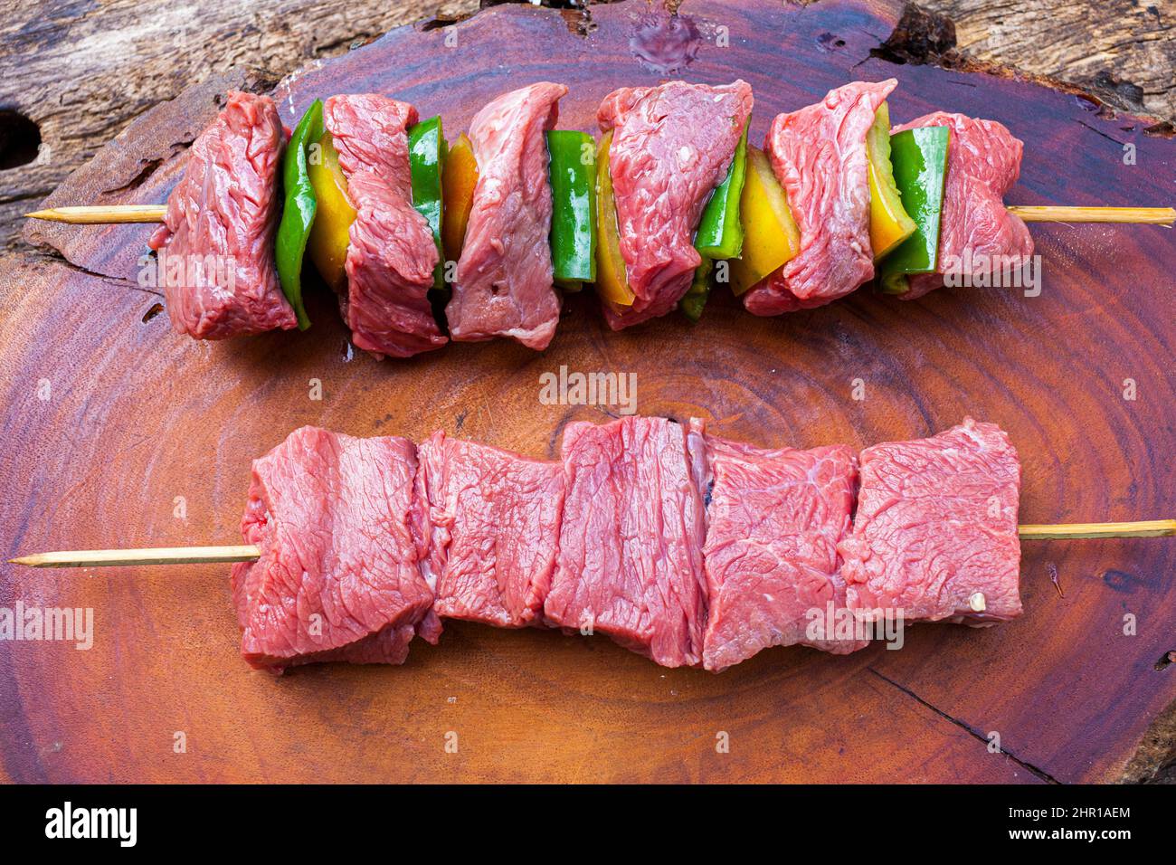 delicious raw meat skewer barbecue, beef Stock Photo - Alamy